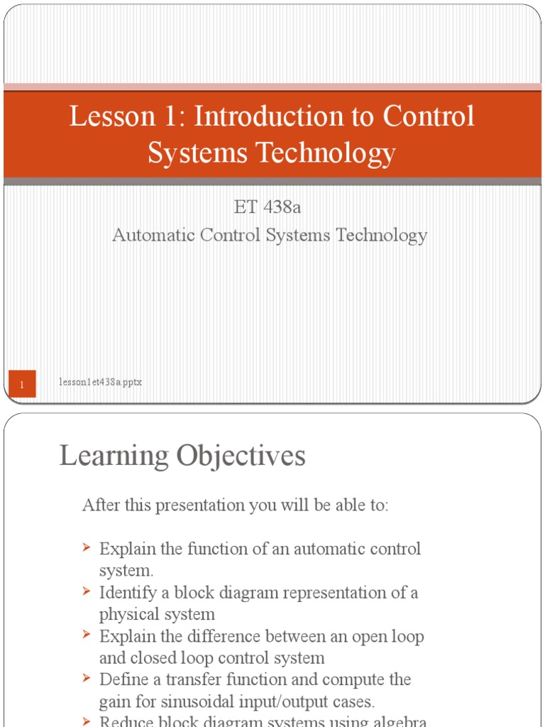 Lesson 1: Introduction To Control Systems Technology | PDF | Control ...