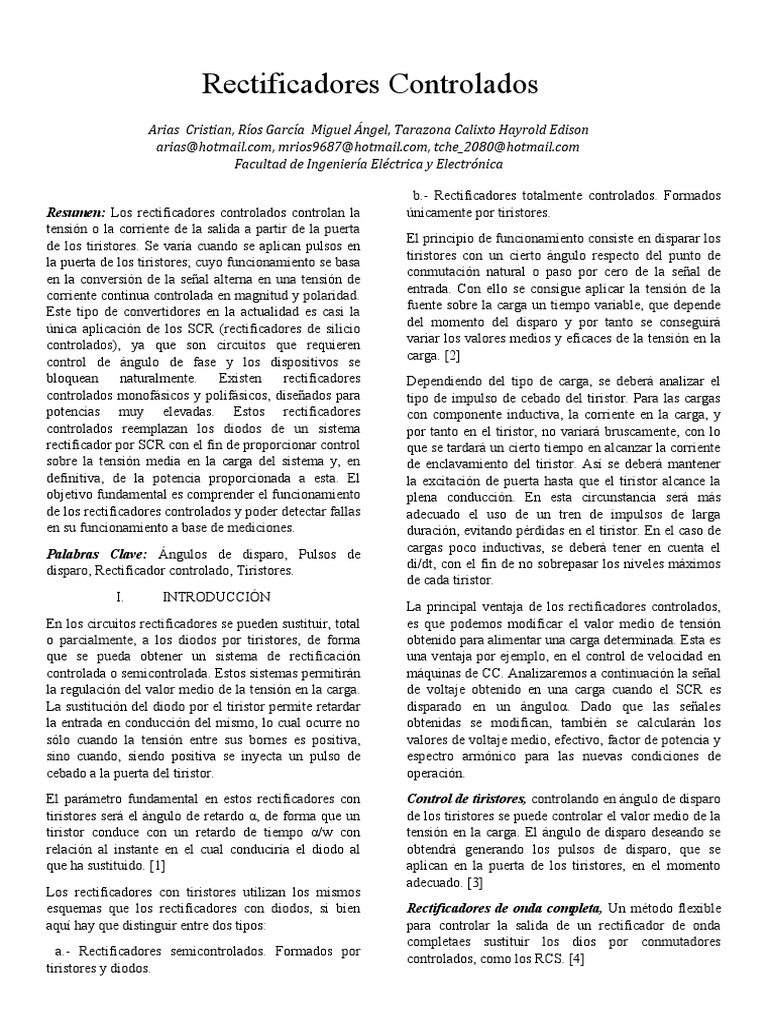 Lab. N°2 - Informe Final-Electronica de Potencia 1 - Rectificadores Controlados | Descargar ...