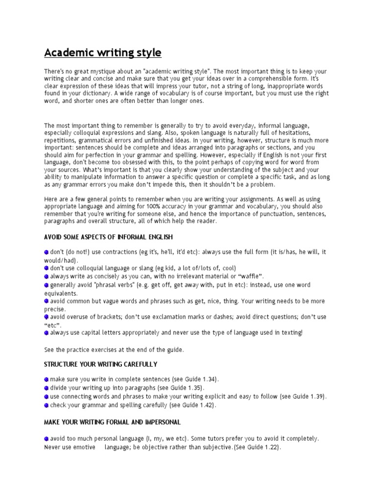 Academic Writing Style: Avoid Some Aspects of Informal English | PDF ...