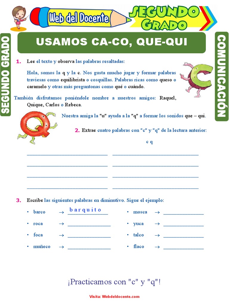Uso de La Ca Co Cu Que y Qui para Segundo Grado de Primaria | PDF