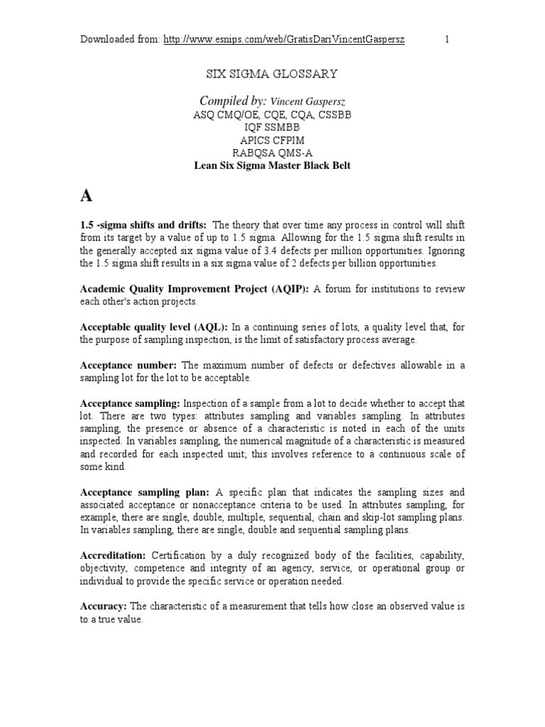 Six Sigma Glossary | PDF | Dependent And Independent Variables | Six Sigma