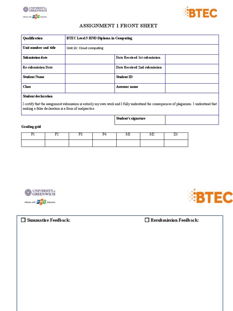 Unit 16.assignment 1 Frontsheet (2018-2019) | PDF | Platform As A Service | Cloud Computing