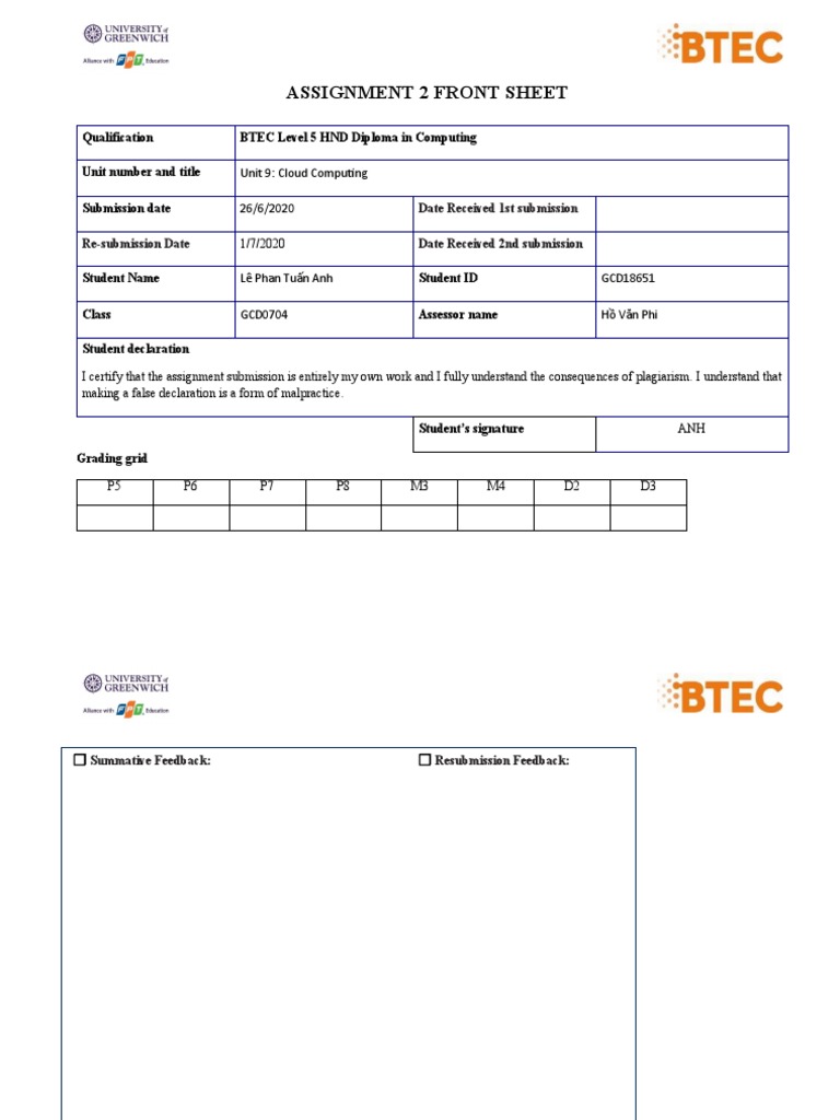 Unit 16.assignment 2 Frontsheet (2018-2019) | PDF | Cloud Computing | Malware
