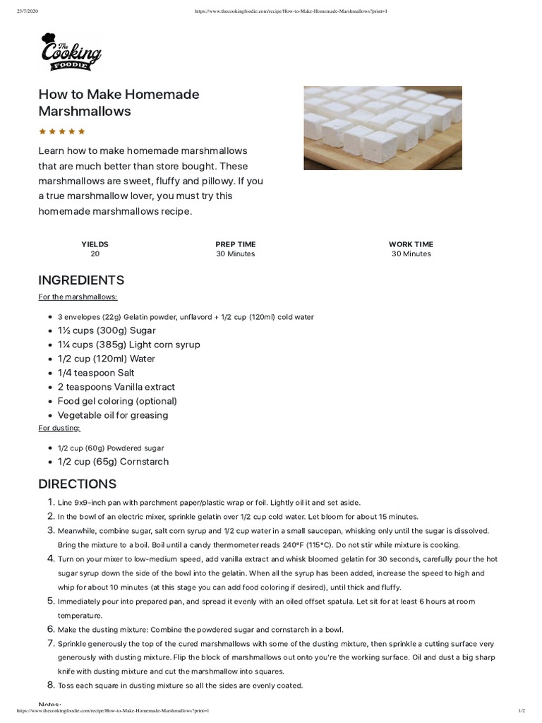 How To Make Homemade Marshmallows: Ingredients | PDF | Marshmallow | Syrup
