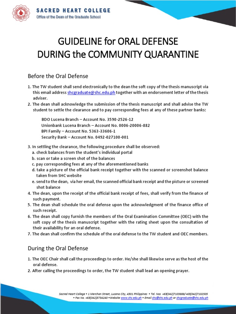 Guideline For Oral Defense During The Community Quarantine | PDF | Thesis | Receipt