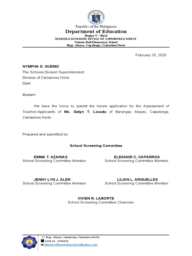 Transmittal TEACHER APPLICANT | PDF