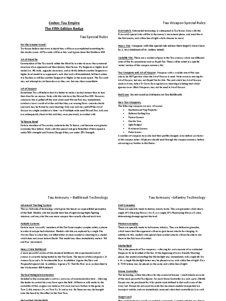 Warhammer Fanmade Tau Codex | PDF | Tanks | Infantry