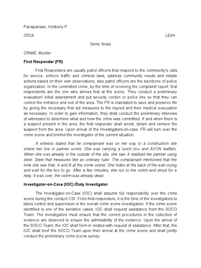 First Responder (FR) | PDF | Crime Scene | Forensic Science