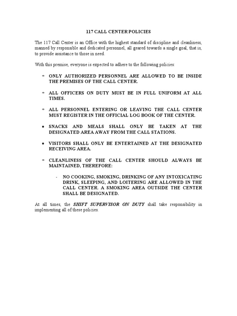 117 Call Center Policies | PDF