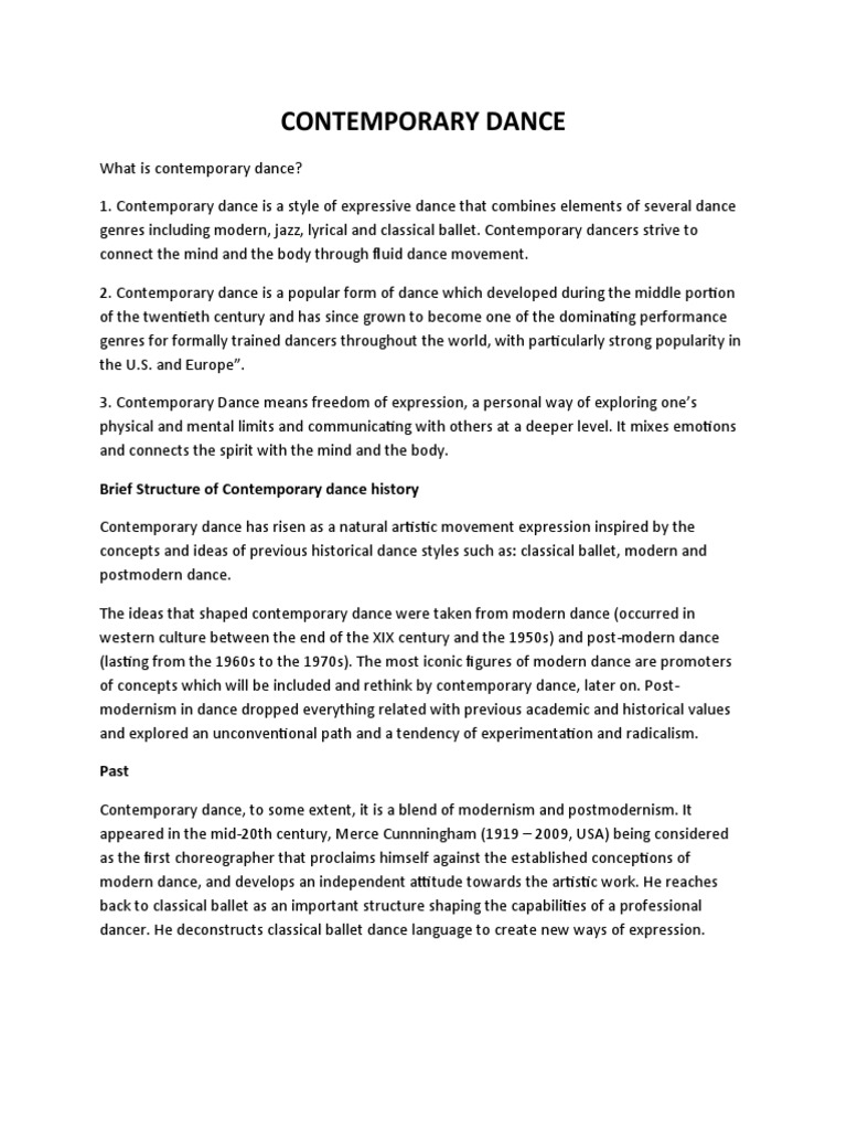 Brief Structure of Contemporary Dance History | PDF | Dances | Theatre