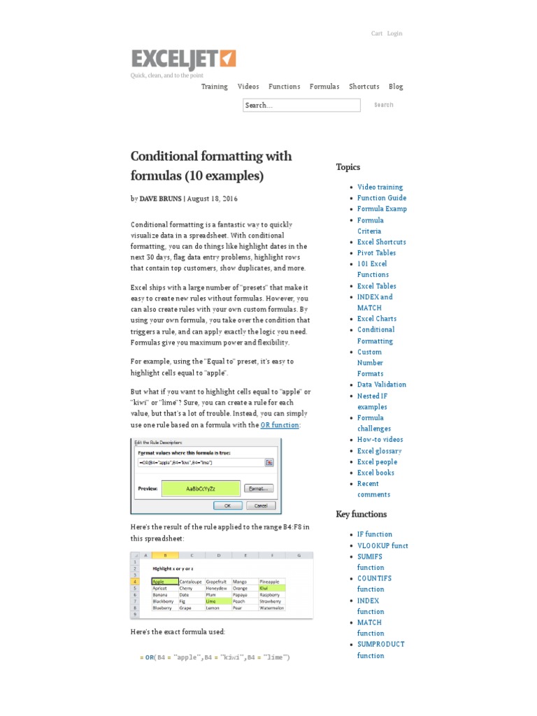 Conditional Formatting With Formulas 10 Examples Exceljet Pdf Microsoft Excel Spreadsheet