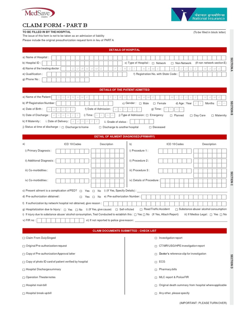 NIC CLAIM FORM Hospital PDF | PDF | Comorbidity | Hospital