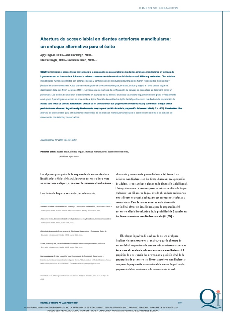 Labial Access Opening in Mandibular Anterior Teethâ - An Alternative ...