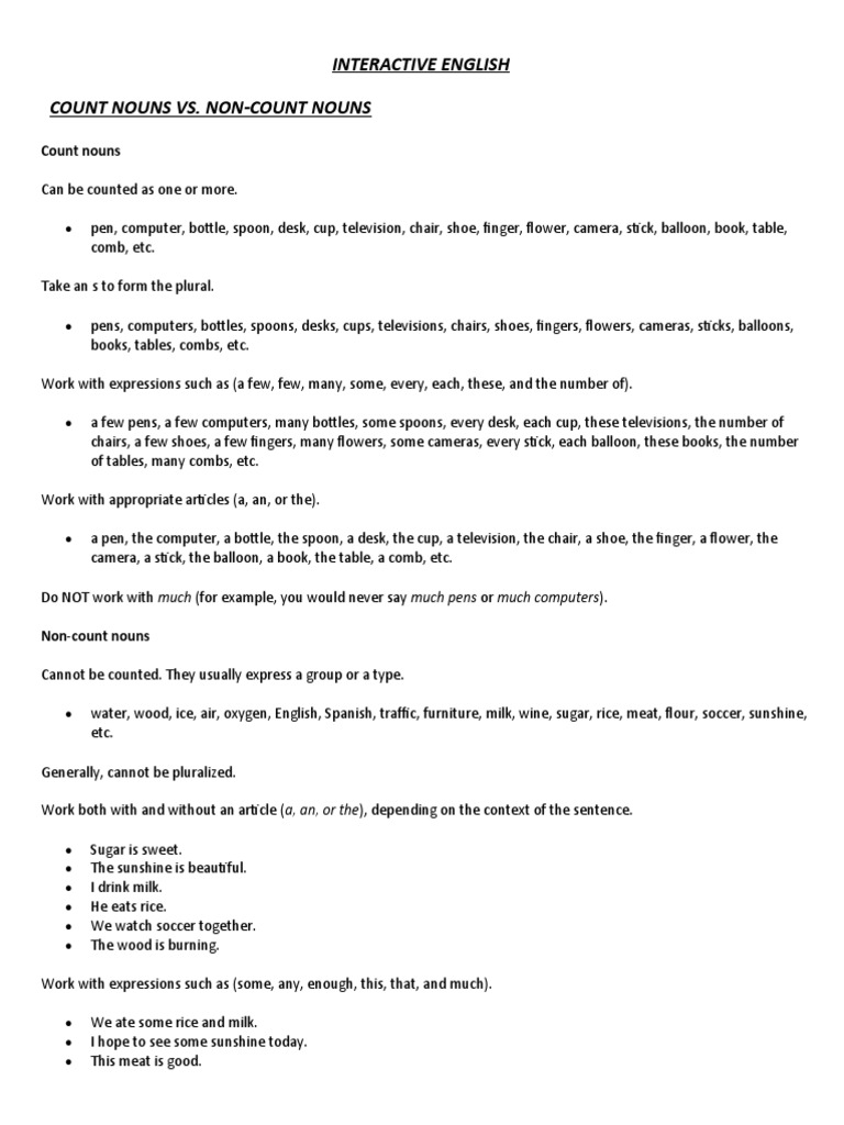 Interactive English Count and Non - Count Nouns & Some and Any | PDF ...