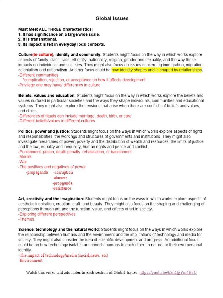 Global Issues Handout | PDF | Value (Ethics) | Identity (Social Science)