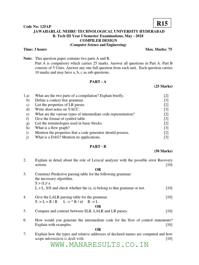 An Overview of Compiler Design Concepts through an Examination Question ...