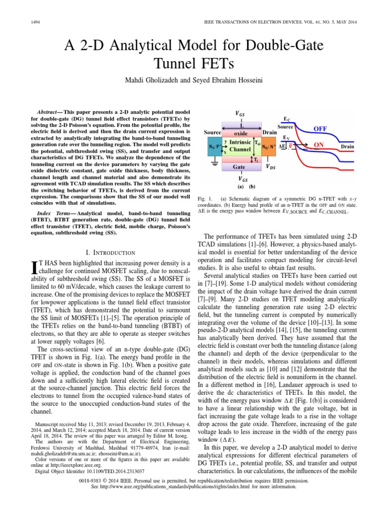 Analytical Model of Double Gate TFET | PDF | Field Effect Transistor | Electricity