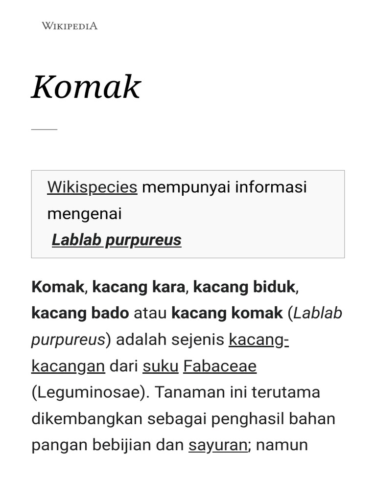 Komak - Wikipedia Bahasa Indonesia, Ensiklopedia B | PDF