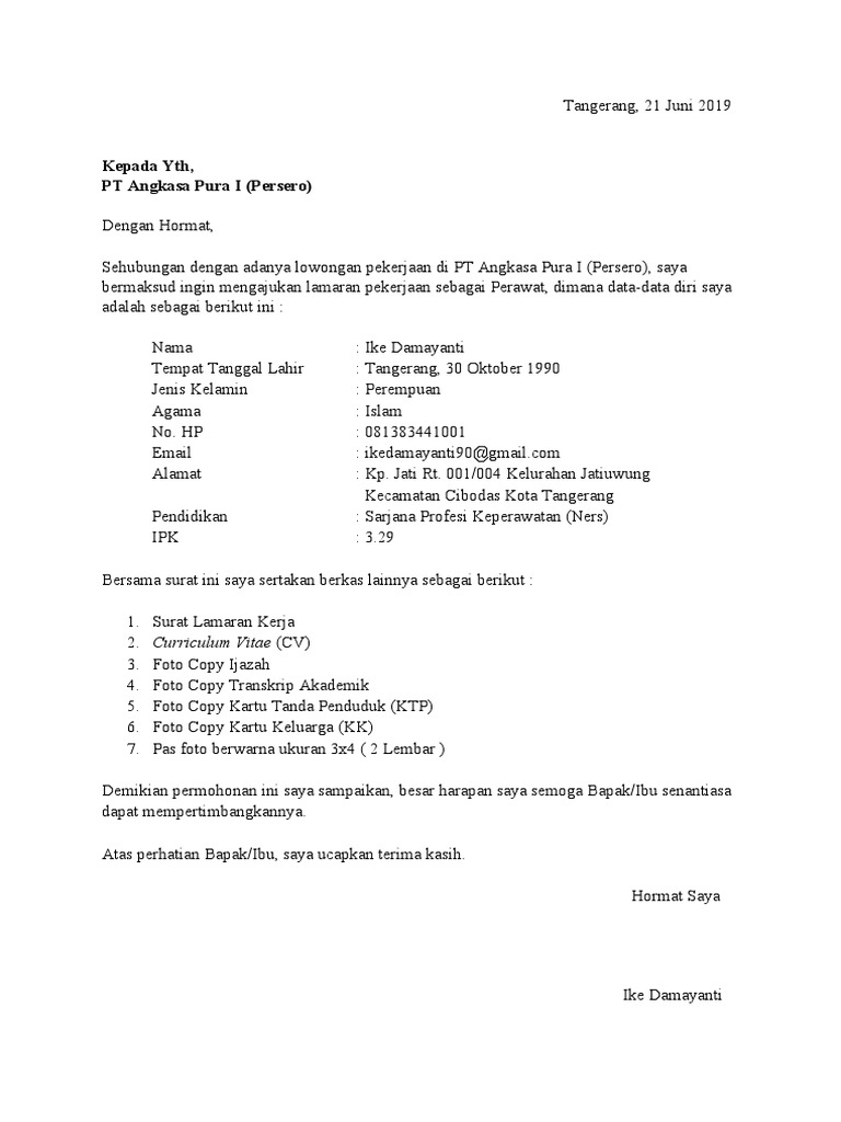 SURAT LAMARAN Ike Damayanti | PDF