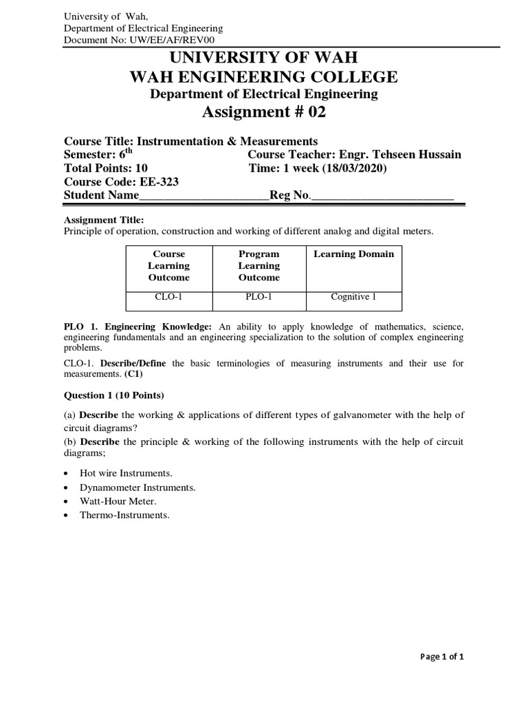 University of Wah Wah Engineering College Assignment # 02 | PDF