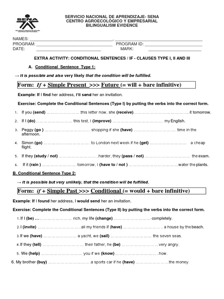 Conditionals Extra Exercise | PDF | Linguistic Morphology | Syntax