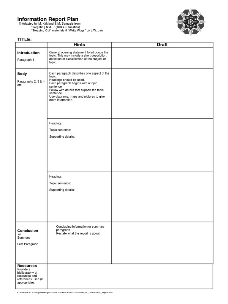 Information Report Plan: Title: Hints Draft | PDF | Linguistics | Cognition