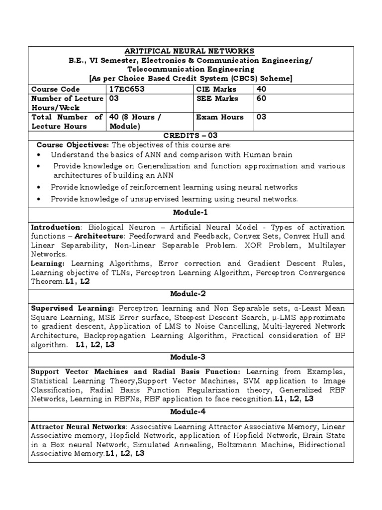 ANN Syllabus | PDF | Artificial Neural Network | Machine Learning