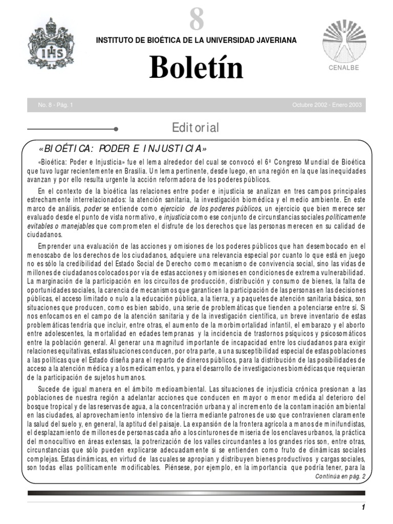 Boletin 8 | PDF | Bioética | Universidad