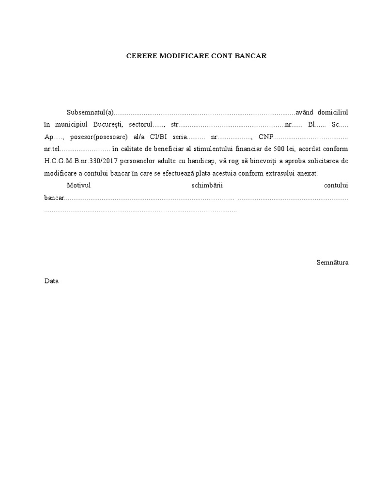 Cerere Modificare Cont Bancar | PDF