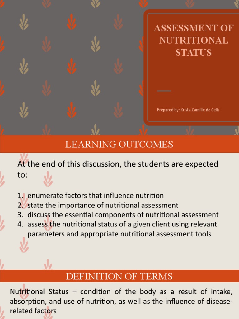 Assessment of Nutritional Status | PDF | Body Mass Index | Malnutrition