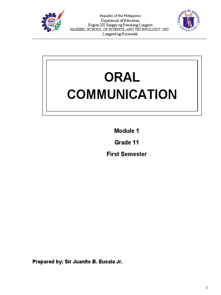 Oral Communication: Grade 11 First Semester | PDF | Nonverbal ...