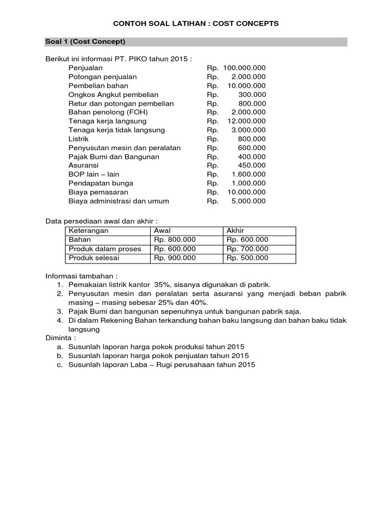 Contoh Soal Latihan Cost Concepts | PDF