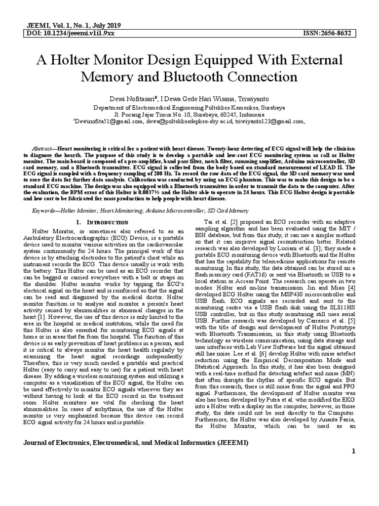 A Holter Monitor Design Equipped With External Memory and Bluetooth ...