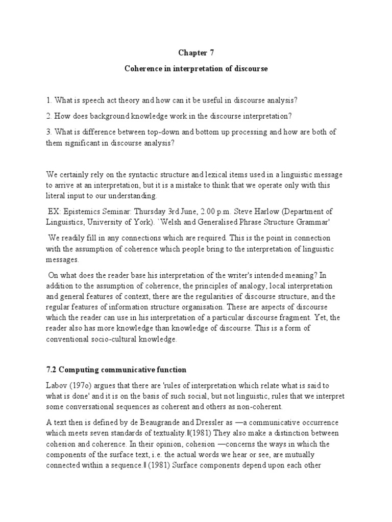 Discourse Coherence and Interpretation | PDF | Schema (Psychology ...