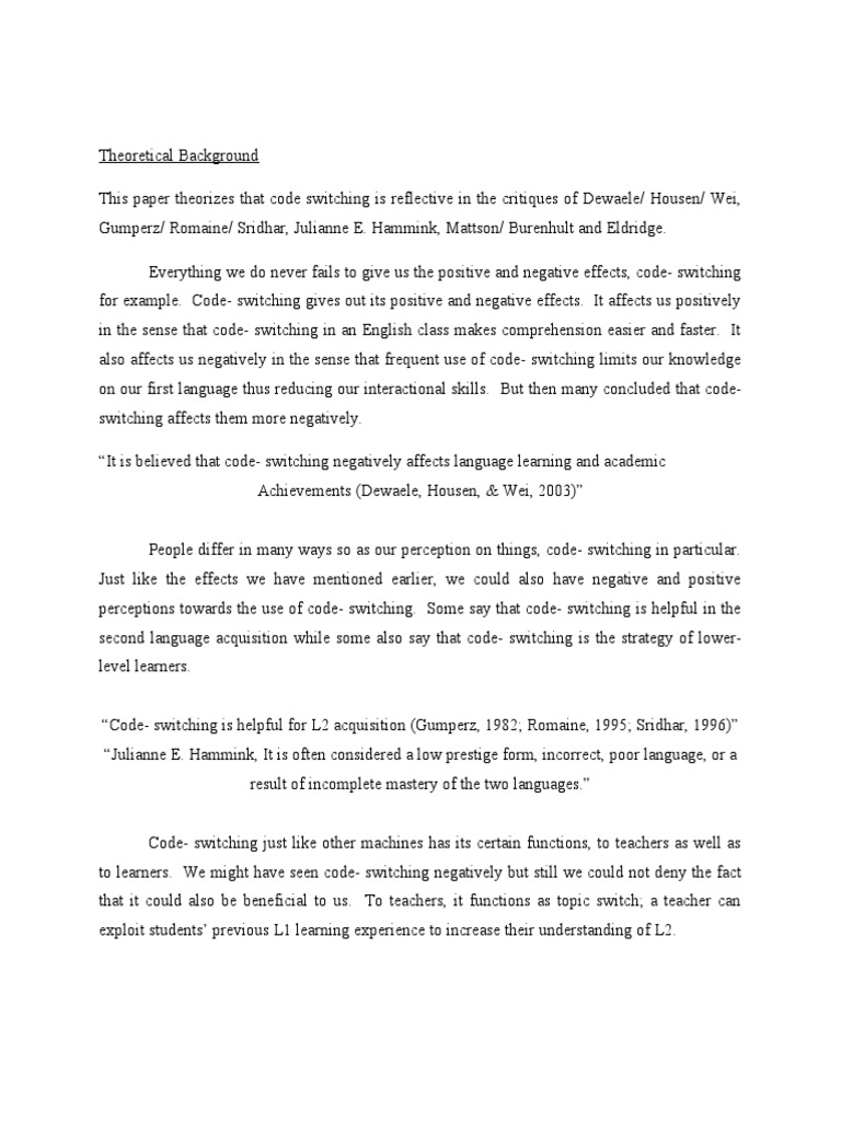 Theoretical Background (Code - Switching) | PDF | Second Language ...