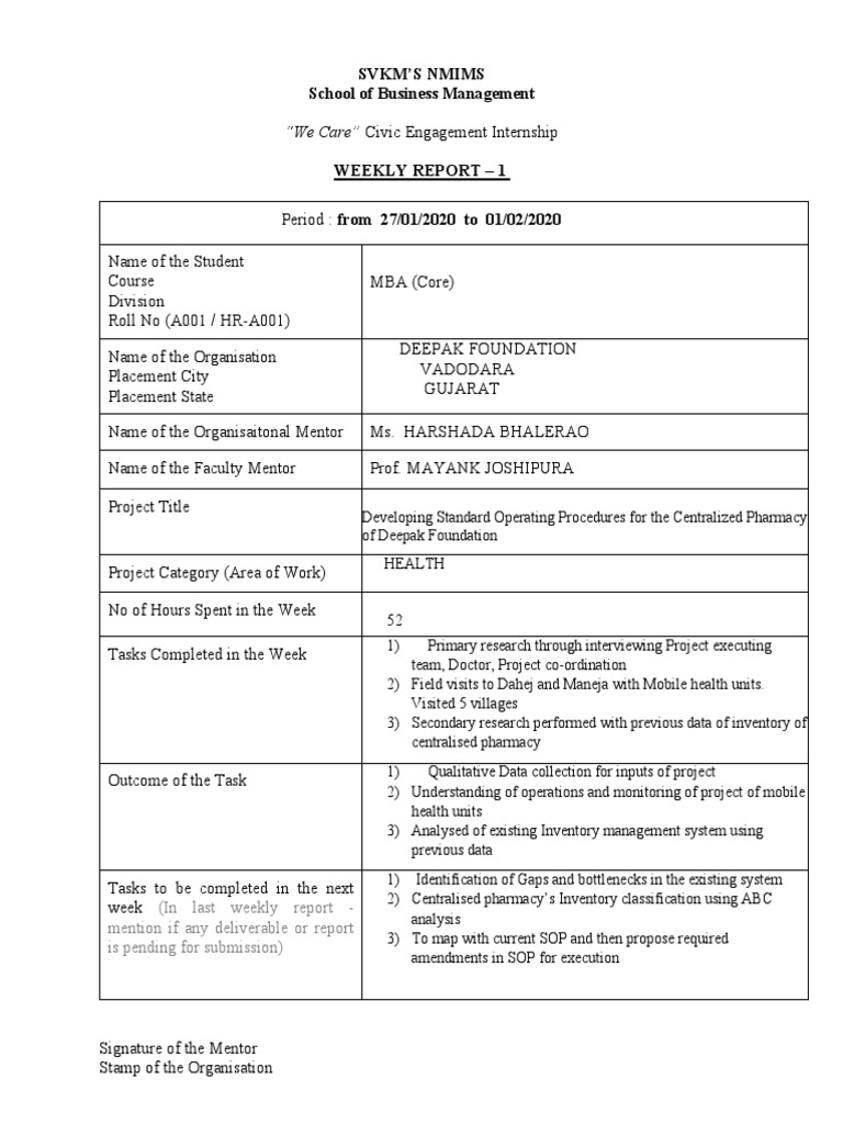 Weekly Report Format | PDF | Medicine | Health Care