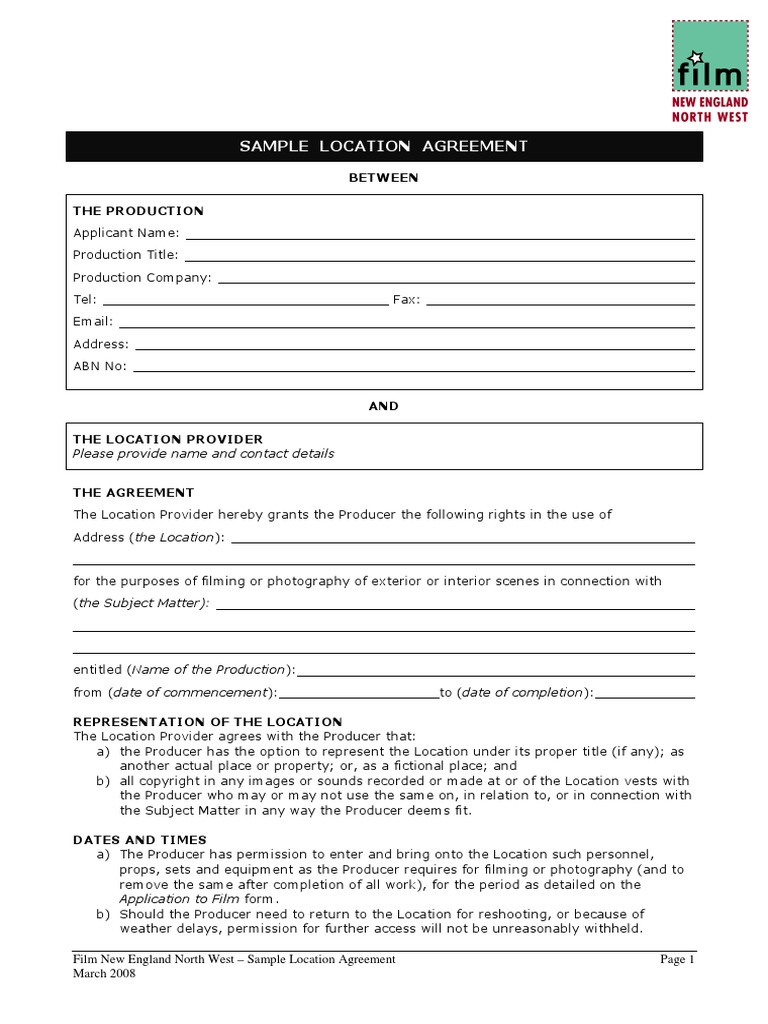 Sample Film Location Agreement | PDF | Indemnity | Liability Insurance
