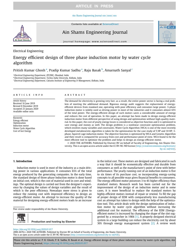 Ain Shams Engineering Journal: Pritish Kumar Ghosh, Pradip Kumar Sadhu ...