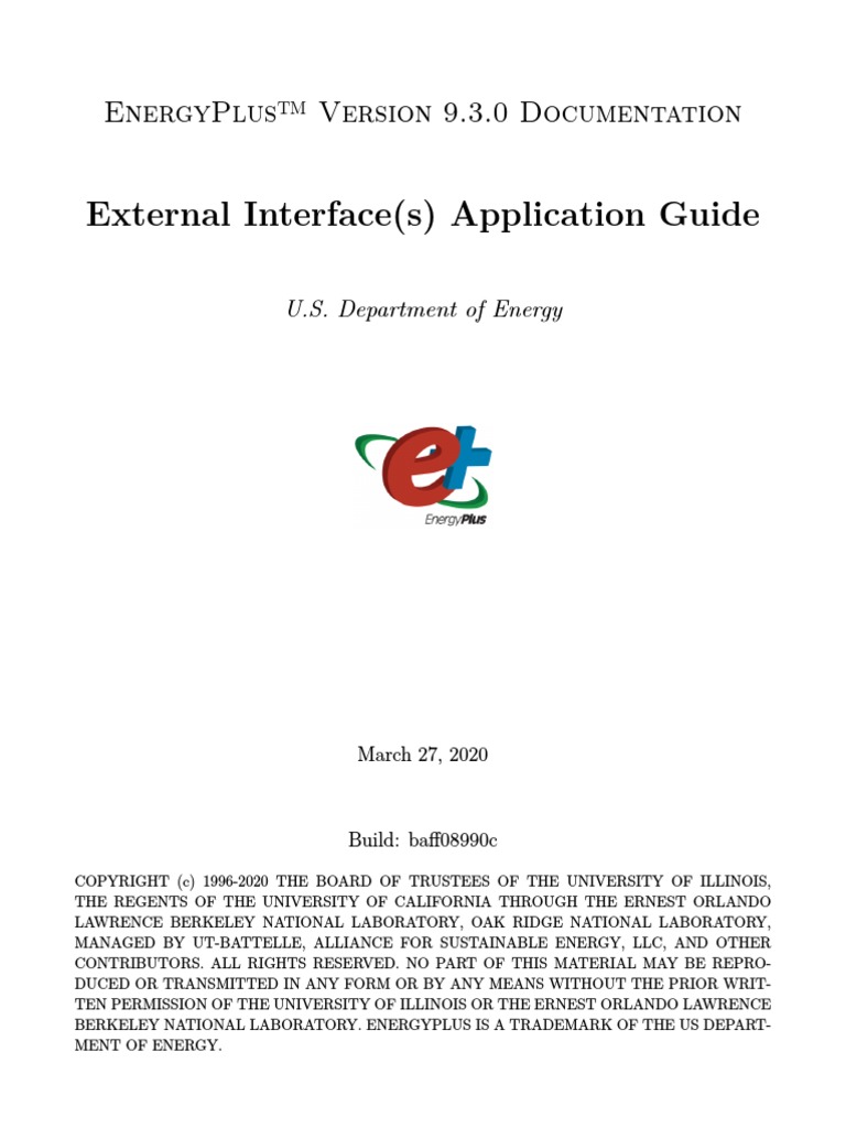 External Interface (S) Application Guide: Energyplus™ Version 9.3.0 Documentation | PDF ...