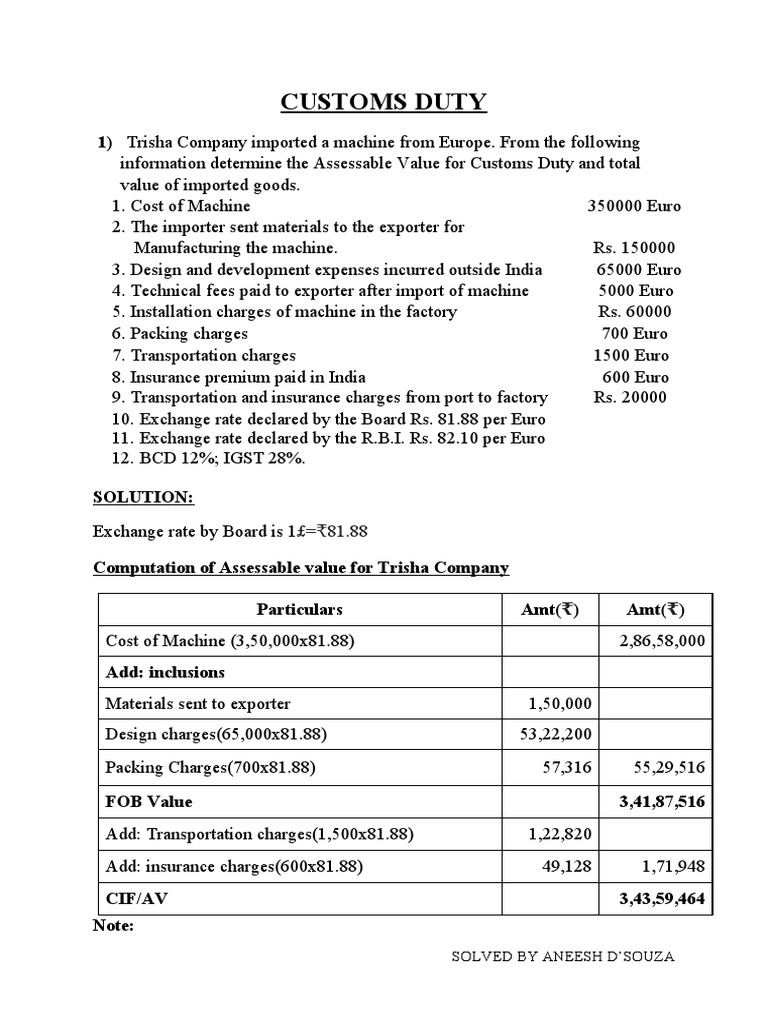 Calculating Customs Duty Payments: A Comprehensive Analysis of Four Import Transactions | PDF ...