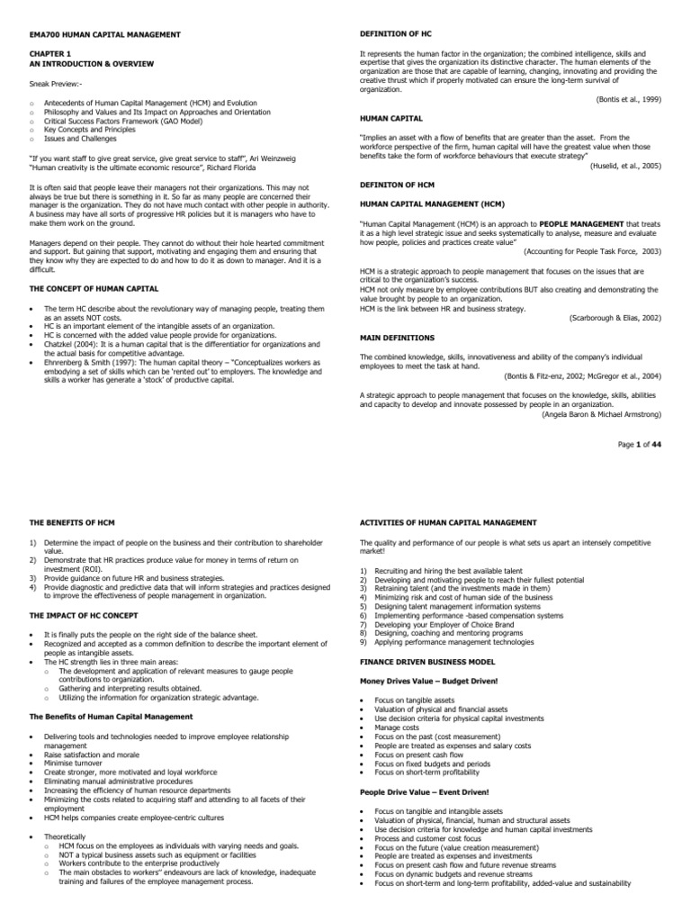 EMA700 Human Capital Management Notes New PDF PDF Human