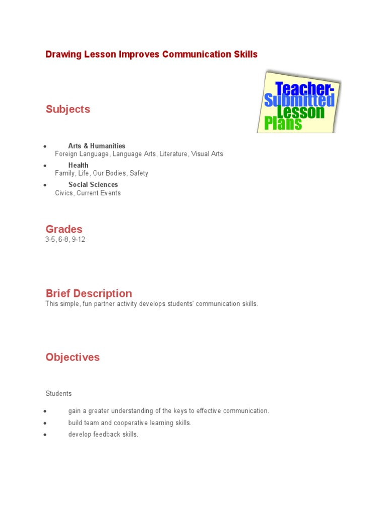 Drawing Lesson Improves Communication Skills Lesson Plan | PDF ...