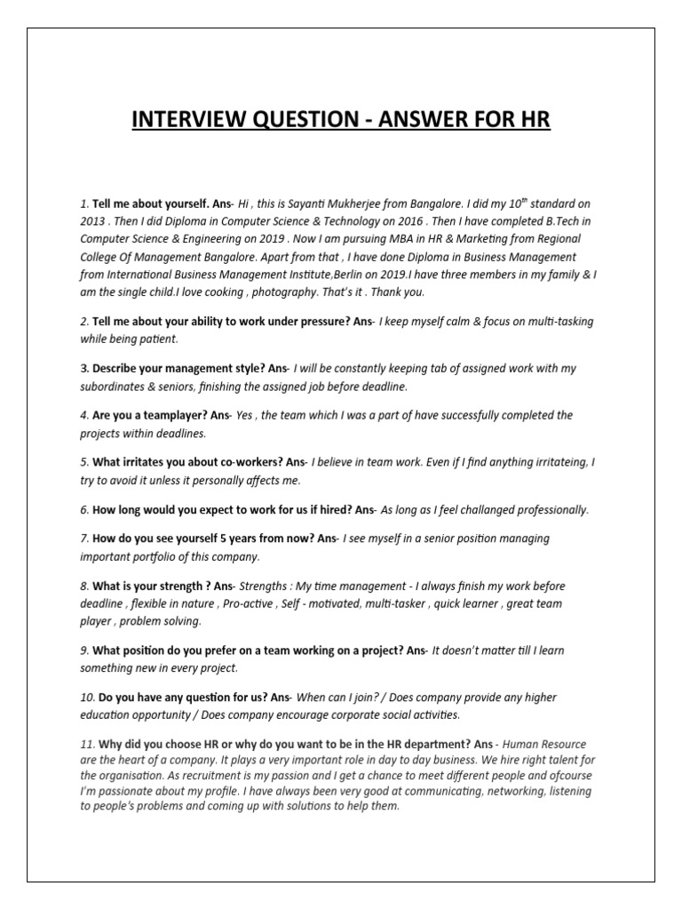 Interview Question - Answer For HR | PDF | Human Resource Management ...