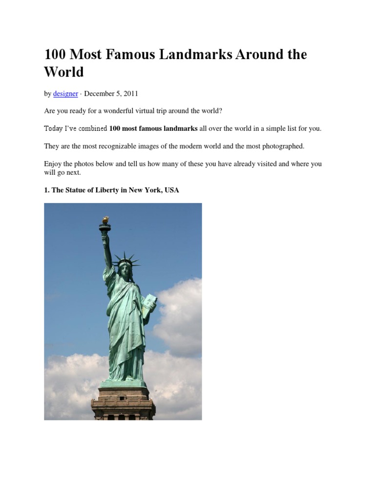 100 Most Famous Landmarks Around The World PDF | PDF | Tourist Attractions