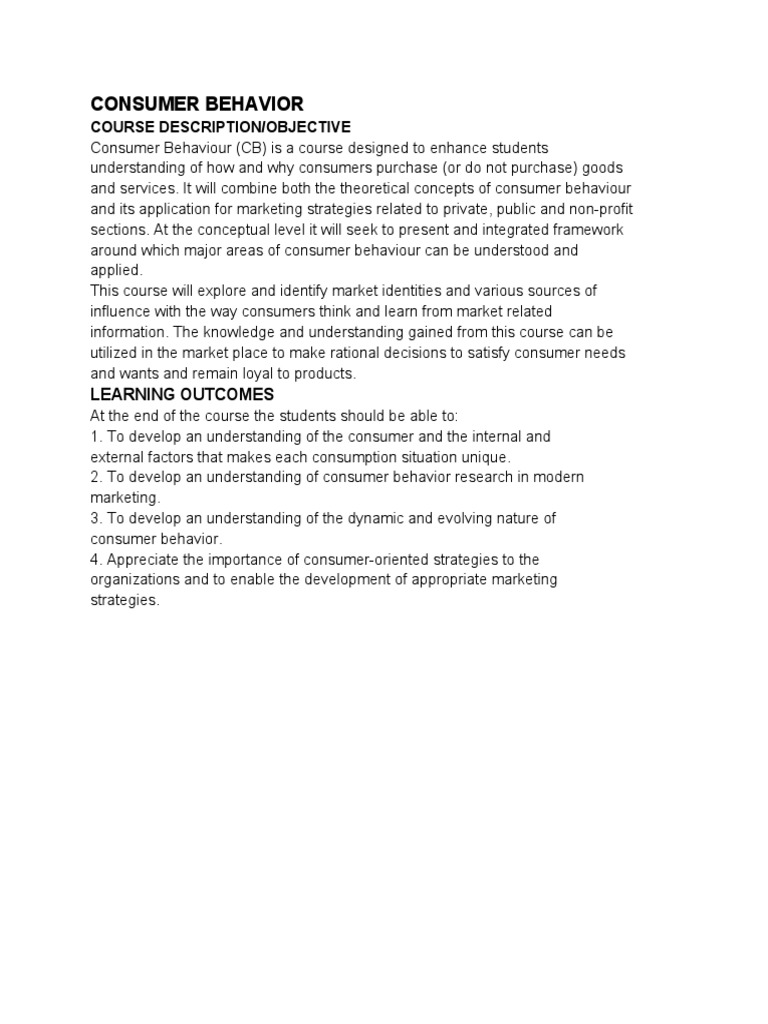 Consumer Behavior Course Overview | PDF | Social Science