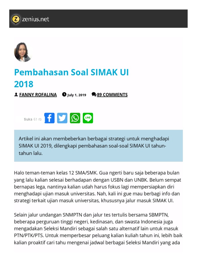 Strategi Hadapi SIMAK UI 2019 | PDF