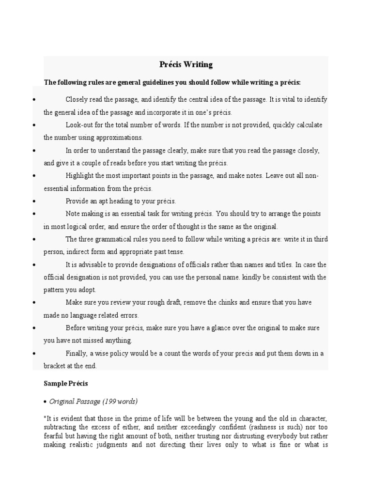 Précis Writing: The Following Rules Are General Guidelines You Should ...