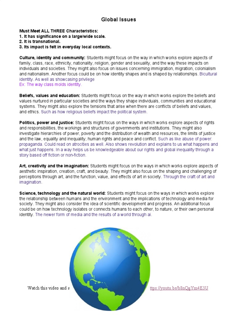 Global Issues Handout | PDF | Identity (Social Science) | Society