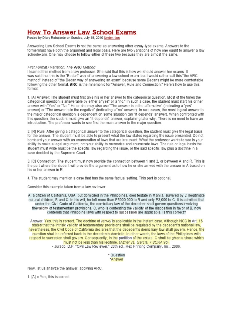 How To Answer Law School Exams | PDF | Question | Intestacy