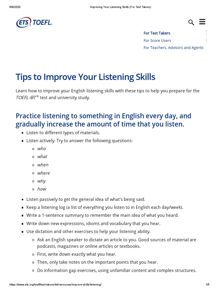Improving Your Listening Skills (For Test Takers) | PDF | Attention ...